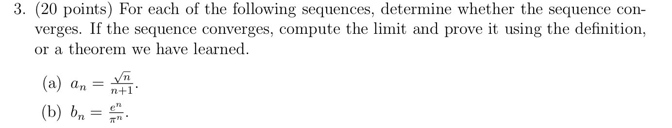 Solved (20 ﻿points) ﻿For each of the following sequences, | Chegg.com