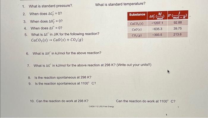 Solved 1. What is standard pressure? What is standard | Chegg.com