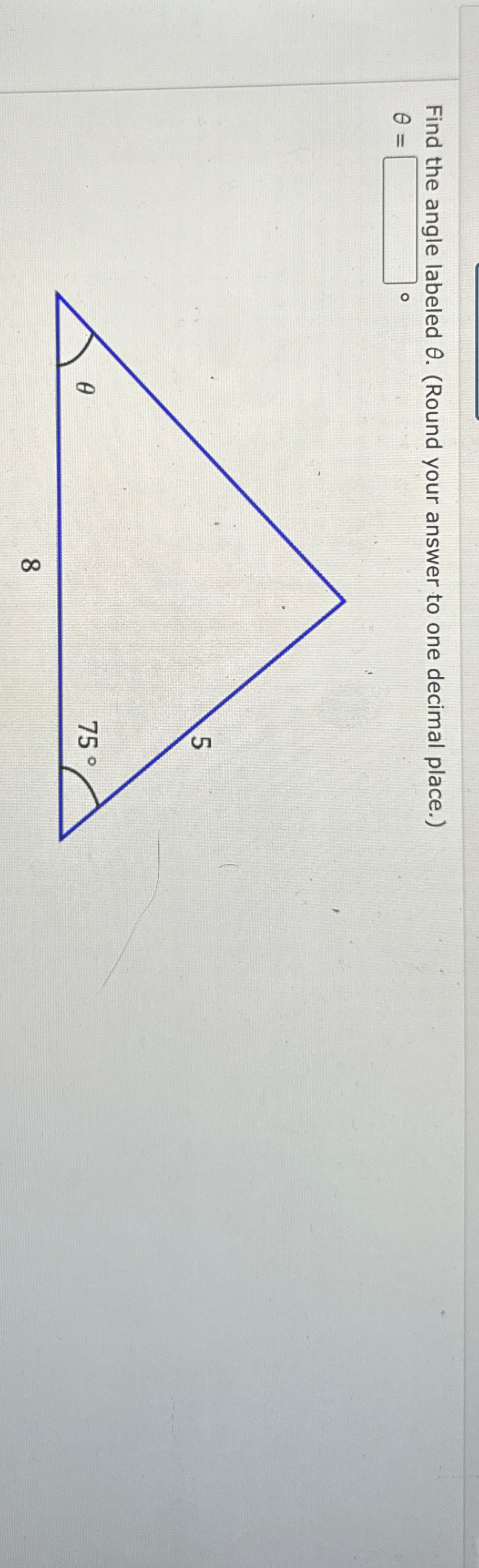 Solved Find the angle labeled θ. (Round your answer to one | Chegg.com