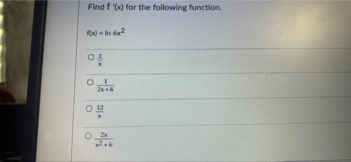 Solved Find f '(x) for the following function. f(x) = e2x2 + | Chegg.com