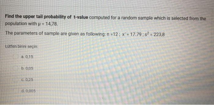 Solved Find the upper tail probability of t-value computed | Chegg.com
