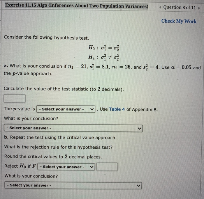 Solved Exercise 11.15 Algo (Inferences About Two Population | Chegg.com