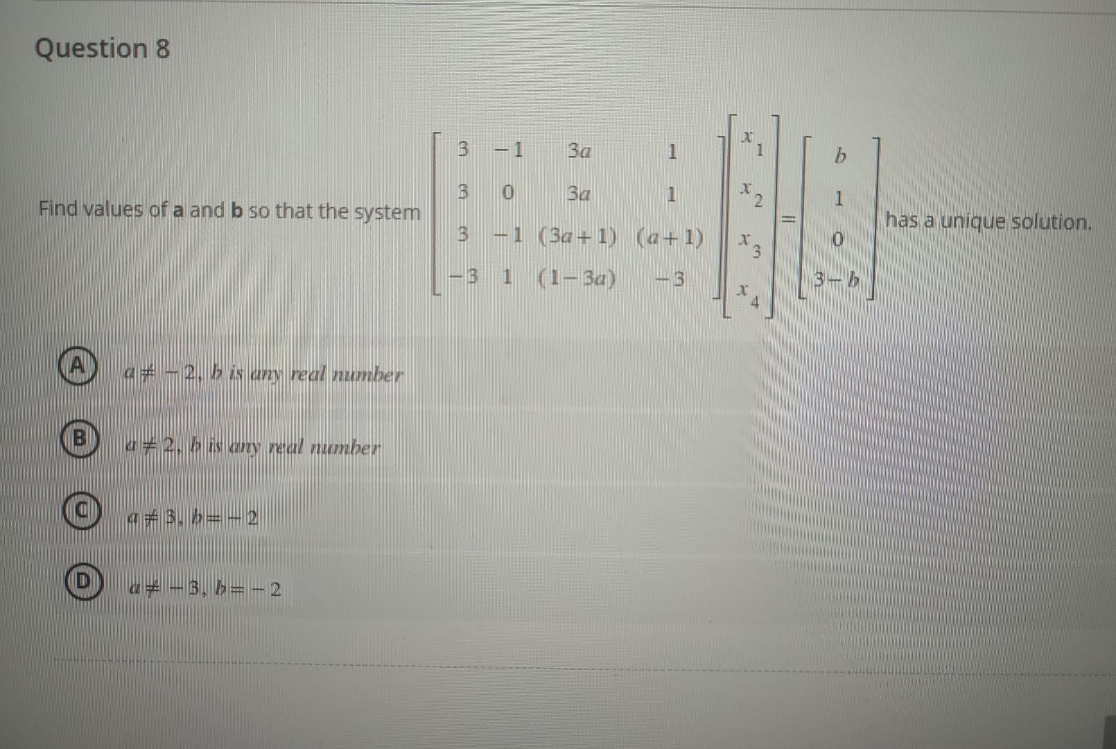 Solved Find values of a and b so that the system | Chegg.com