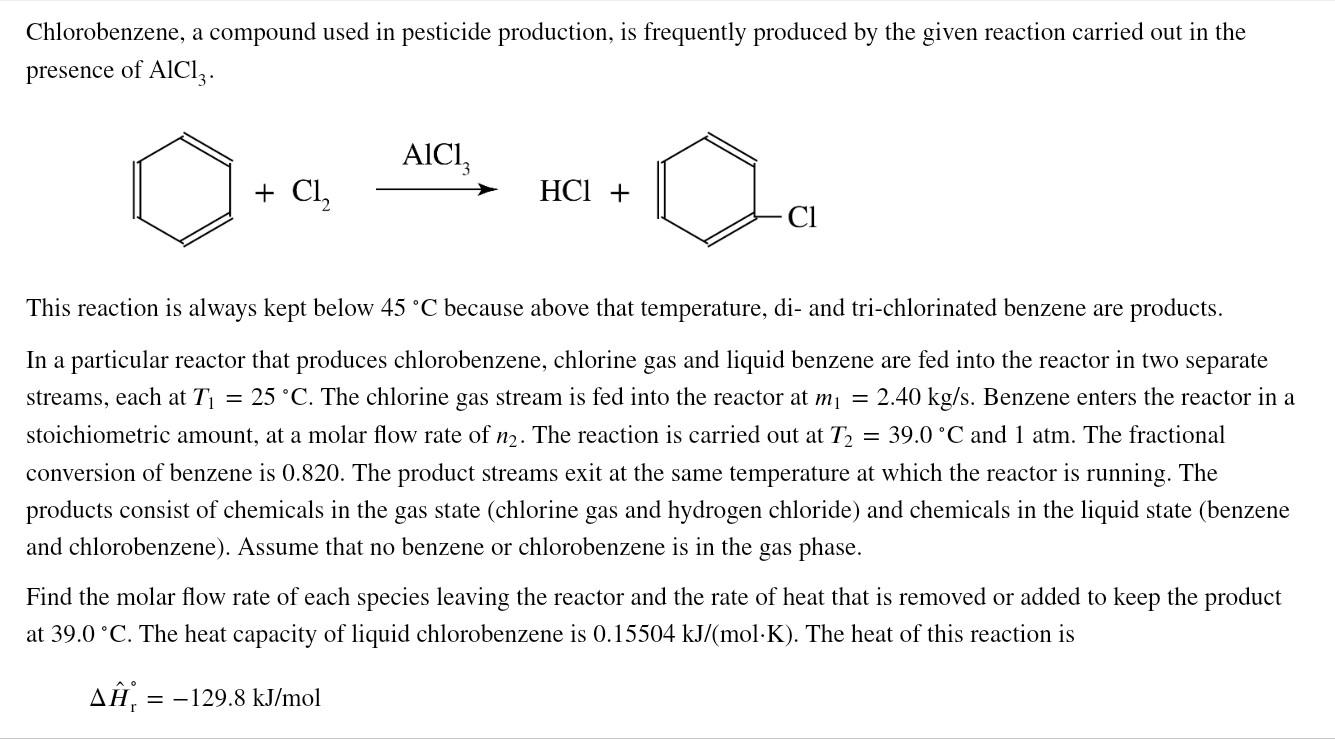 Solved Chlorobenzene, a compound used in pesticide | Chegg.com