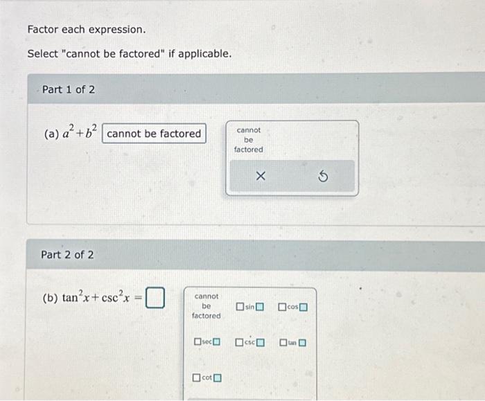 Solved Factor Each Expression Select Cannot Be Factored