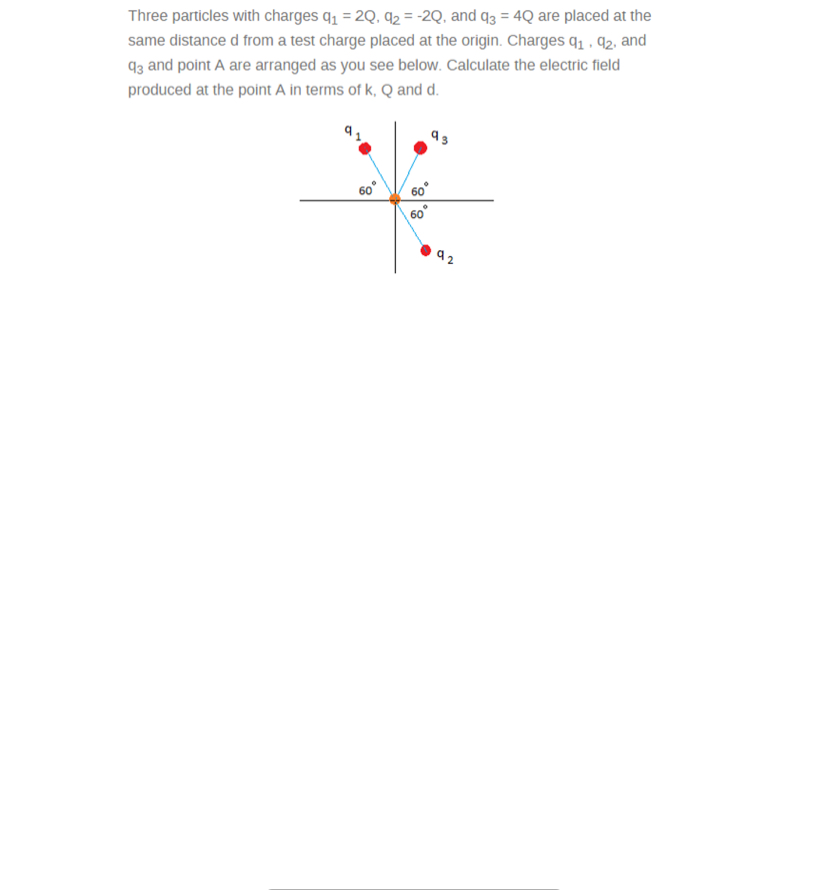 Solved Three particles with charges q1=2Q,q2=-2Q, ﻿and q3=4Q | Chegg.com