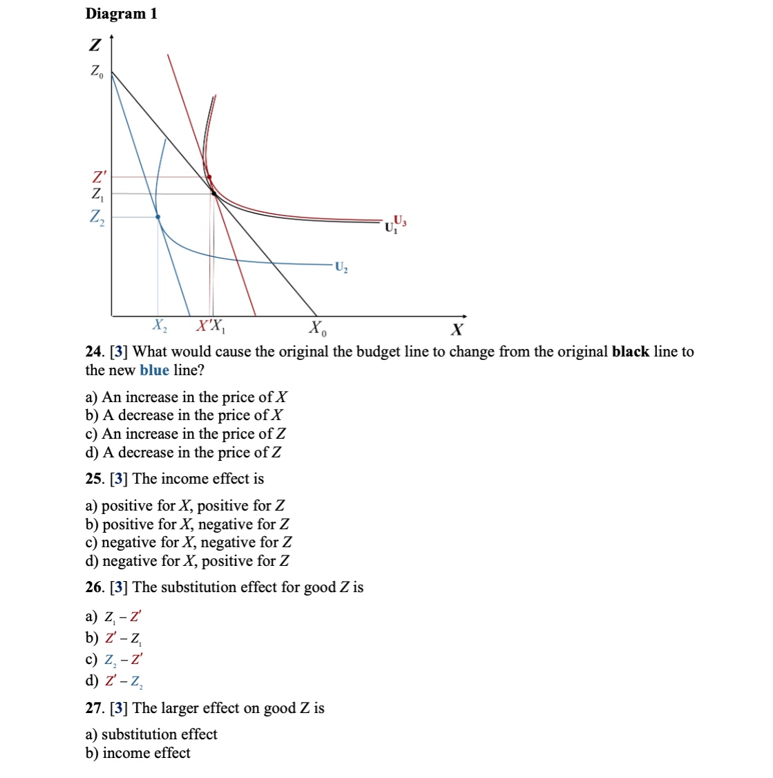 Solved 24. ﻿What would cause the original the budget line to | Chegg.com
