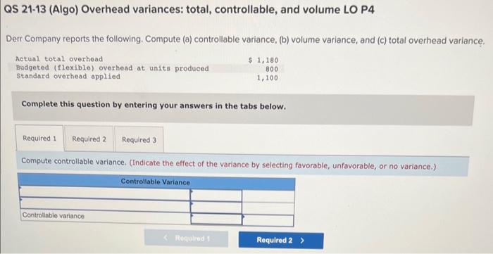 Solved QS 21-13 (Algo) Overhead variances: total, | Chegg.com