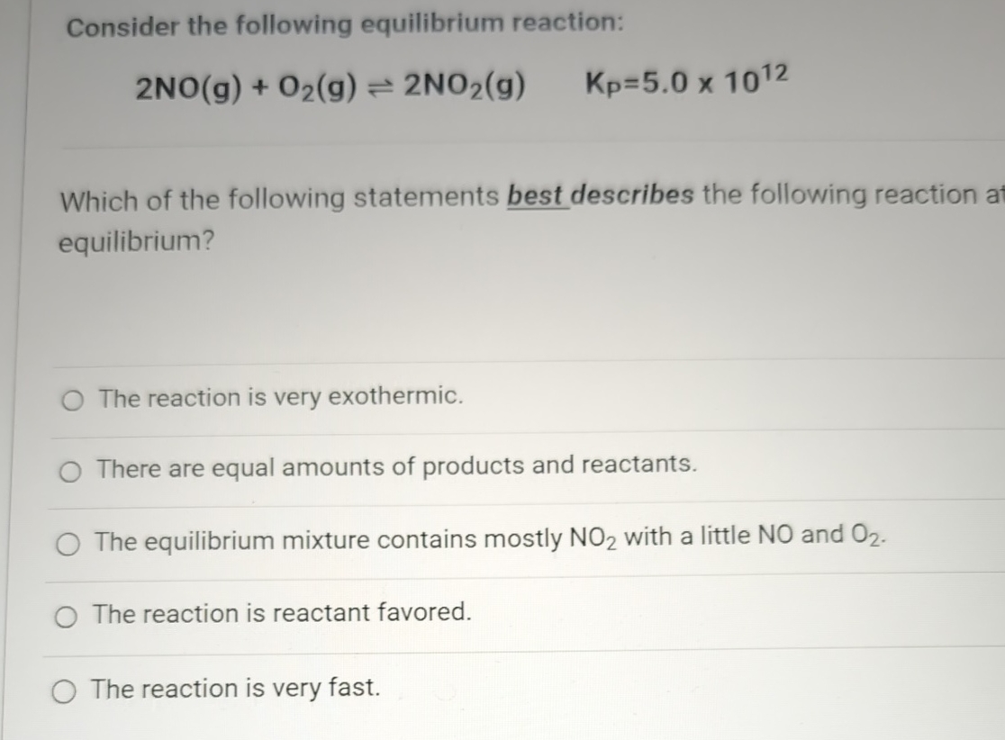 Solved Consider the following equilibrium | Chegg.com