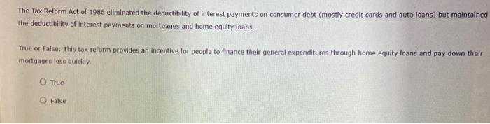 Solved True or False; This tax reform provides an incentive | Chegg.com