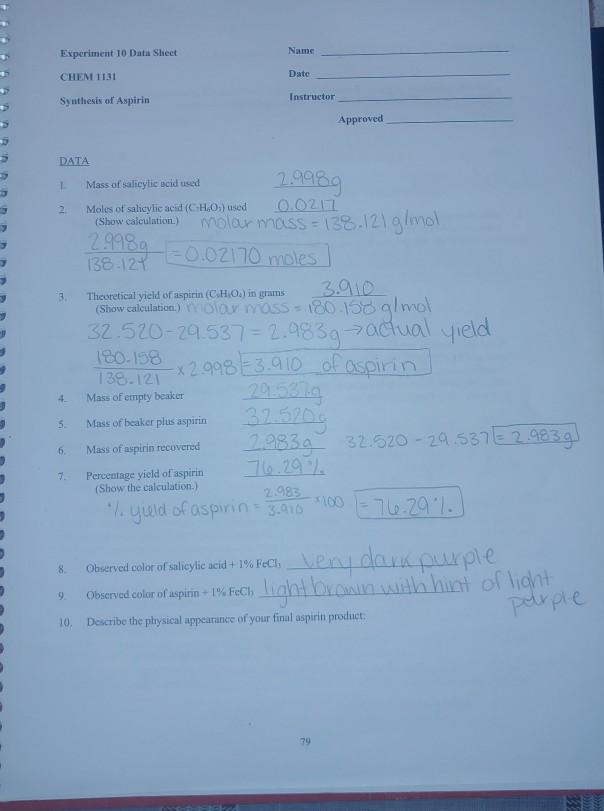 Solved Experiment 10 Data Sheet Name CHEM 1131 Date | Chegg.com