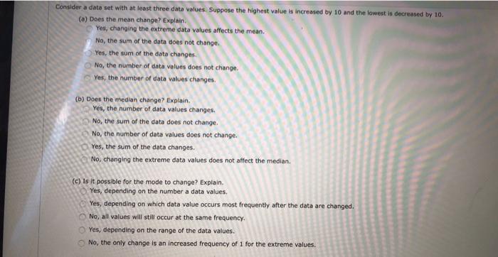 Solved Consider a data set with at least three data values. | Chegg.com
