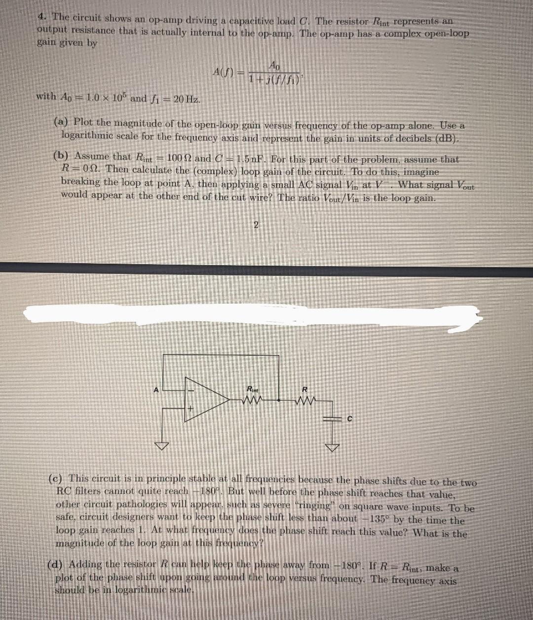 4. The circuit shows an op-amp driving a capacitive | Chegg.com