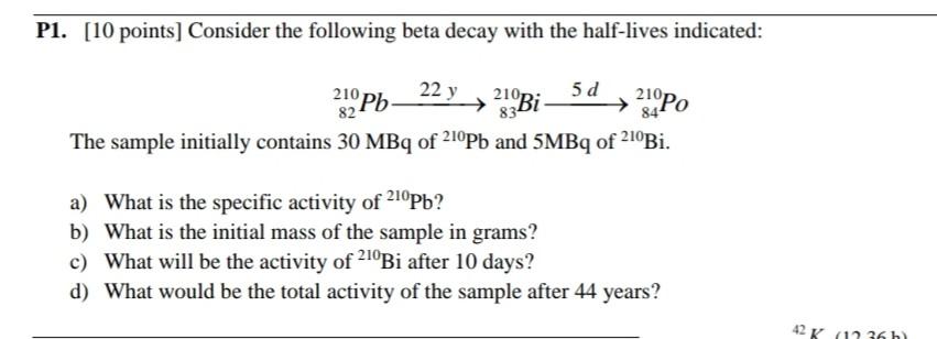 Solved Pl. [10 points] Consider the following beta decay | Chegg.com