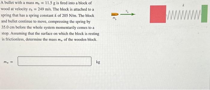 Solved A bullet with a mass mb=11.5 g is fired into a block | Chegg.com