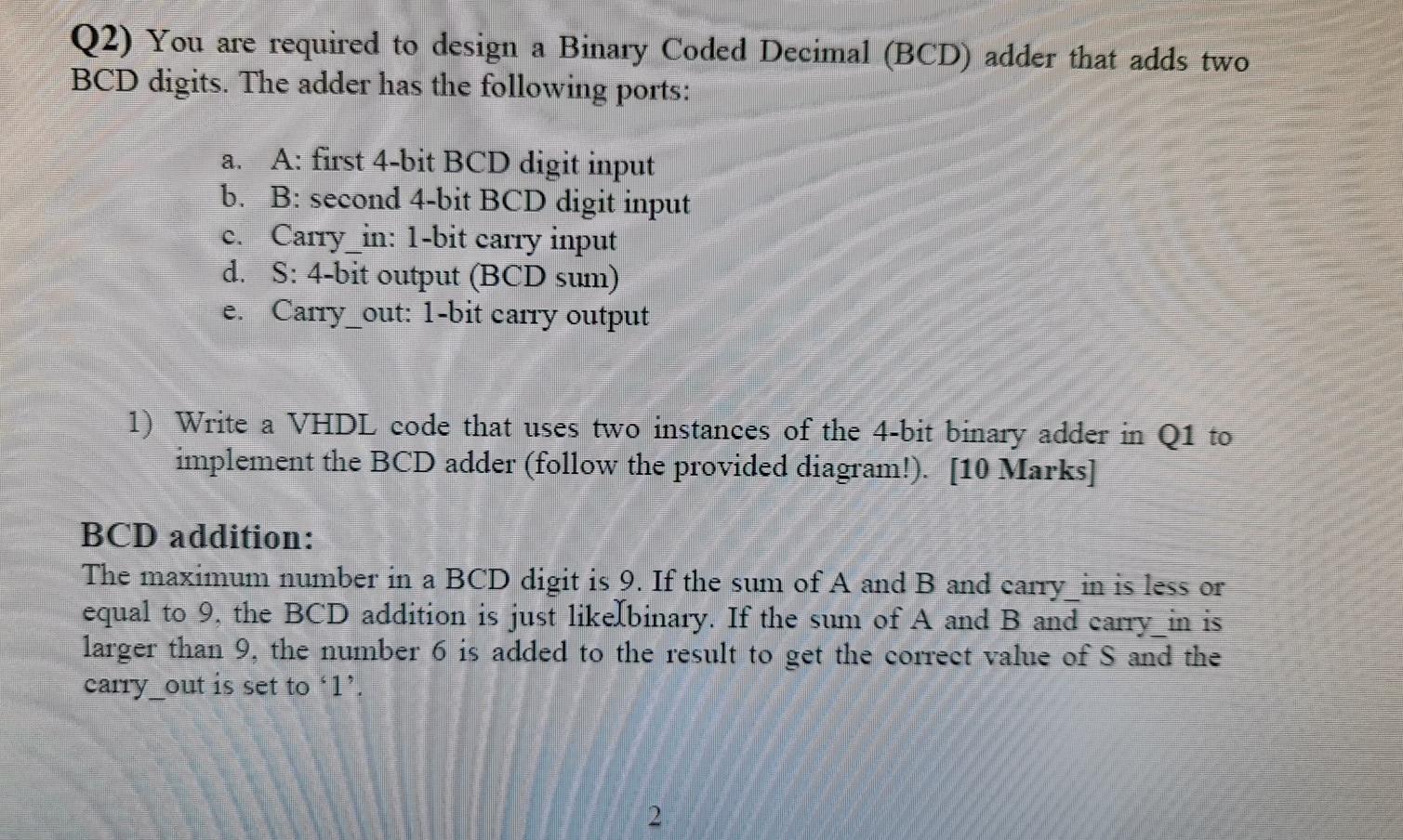 Q2) You are required to design a Binary Coded Decimal | Chegg.com