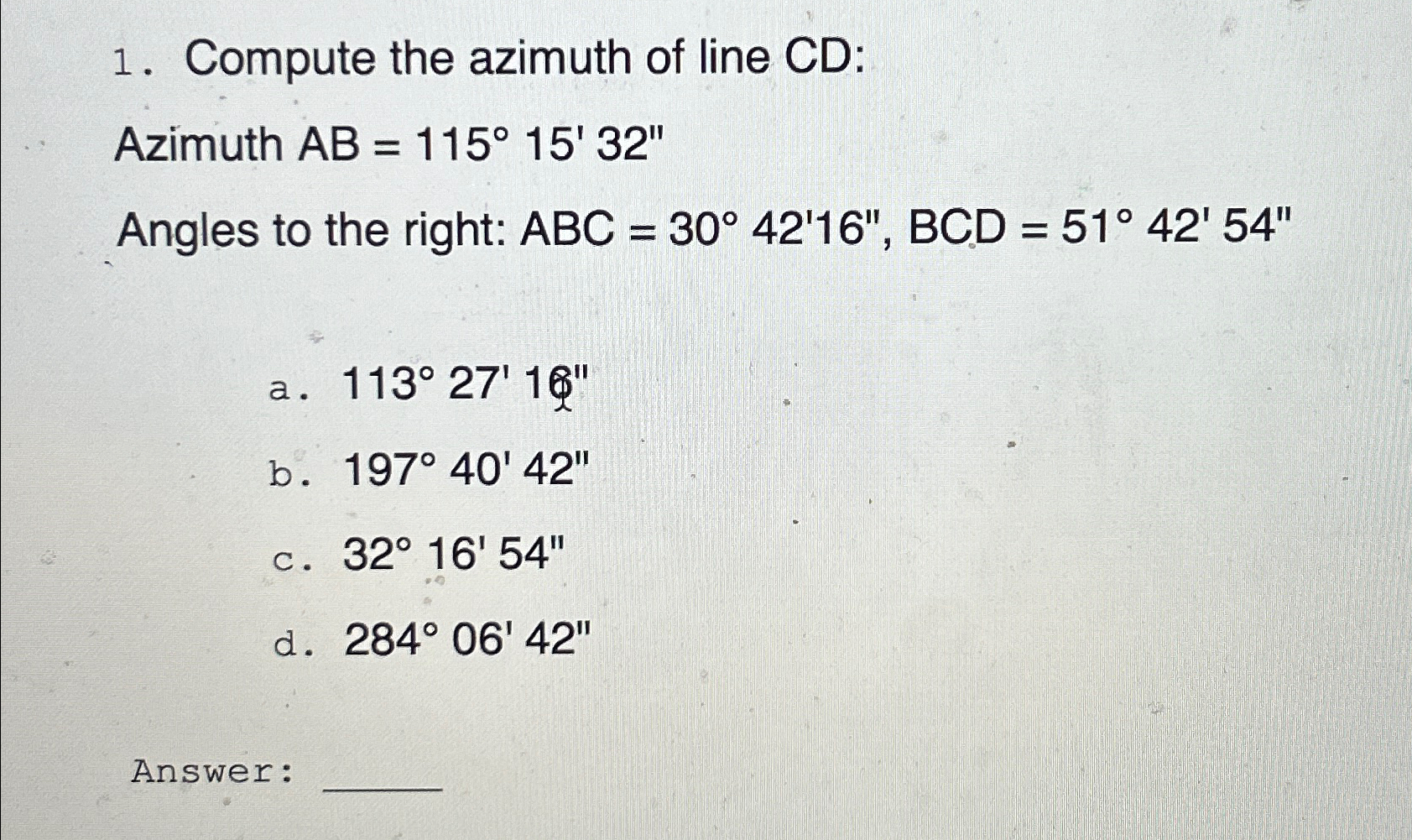 Solved Compute the azimuth of line CD:Azimuth | Chegg.com