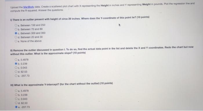 Upload the ManBody data, Create a scattered plot | Chegg.com