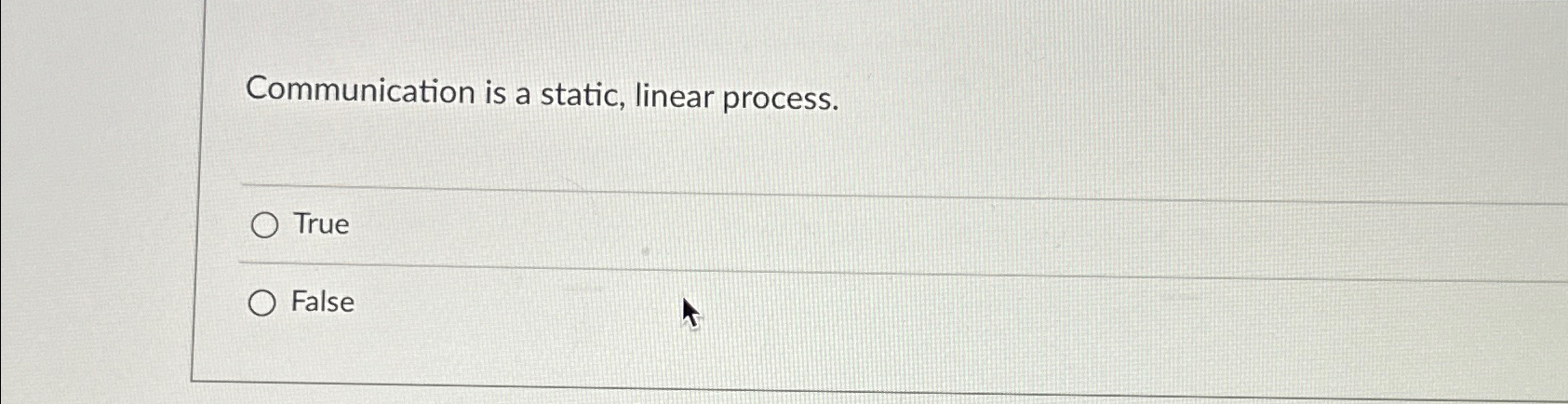 Solved Communication is a static, linear process.TrueFalse | Chegg.com