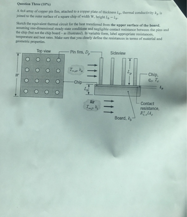 Solved Question Three (10%) A 4x4 array of copper pin fins, | Chegg.com