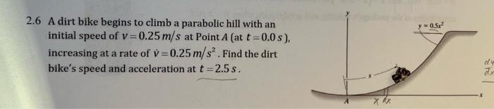 Solved 2.6 A dirt bike begins to climb a parabolic hill with | Chegg.com