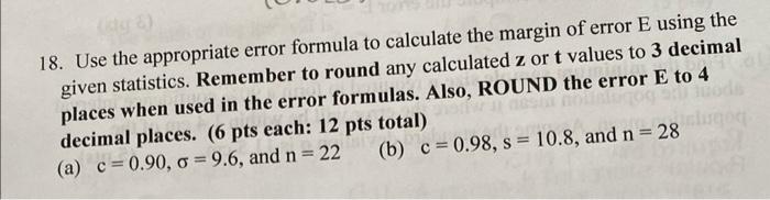 Solved 18. Use the appropriate error formula to calculate | Chegg.com