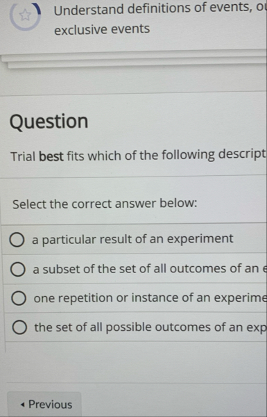 Solved Understand definitions of events, ofexclusive | Chegg.com