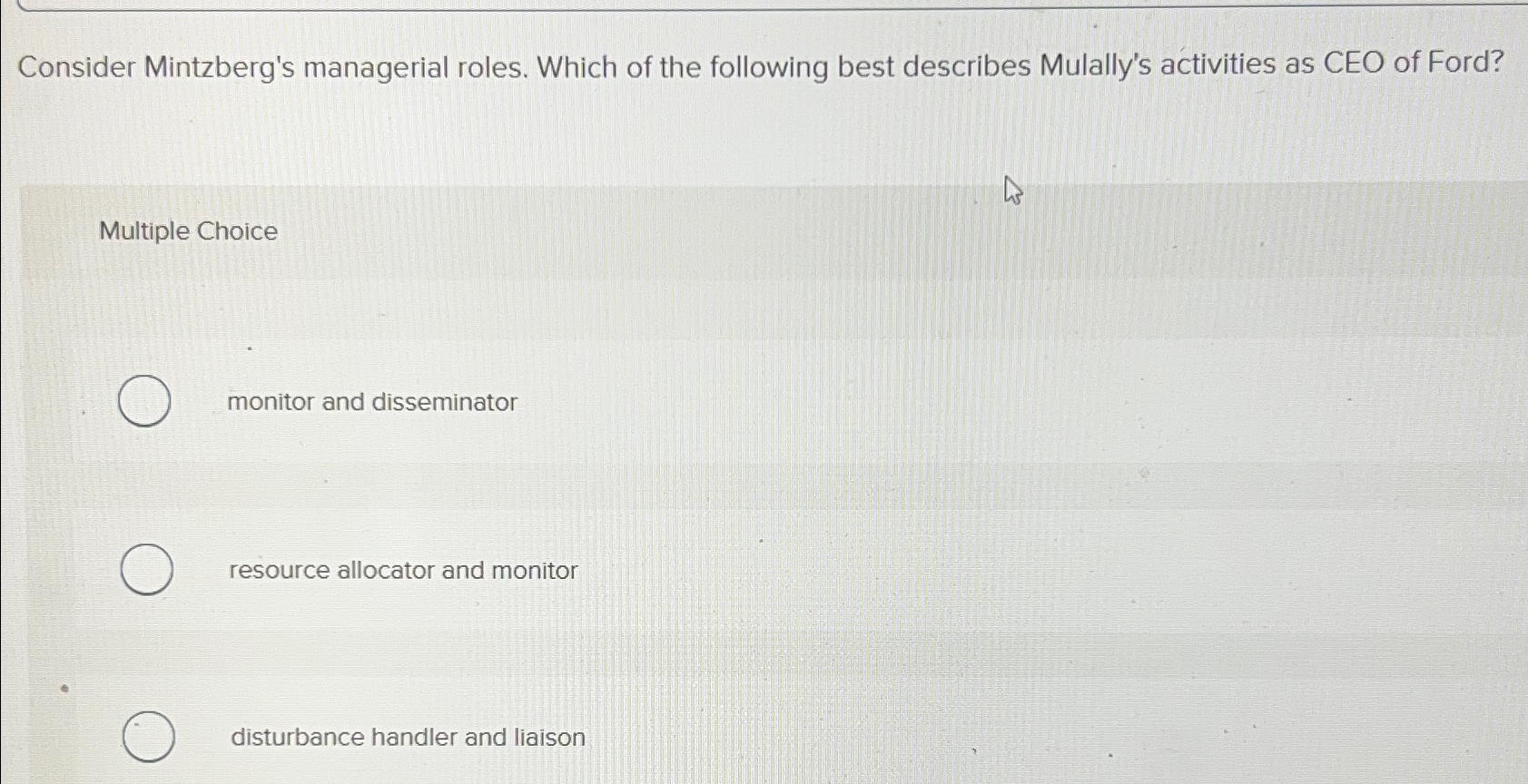 Solved Consider Mintzberg's managerial roles. Which of the | Chegg.com