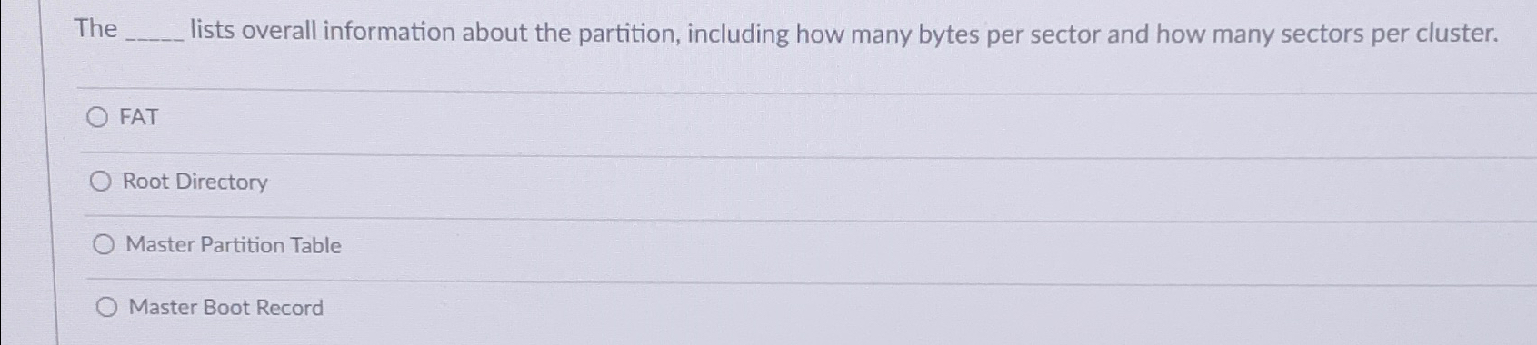 Solved The lists overall information about the partition, | Chegg.com