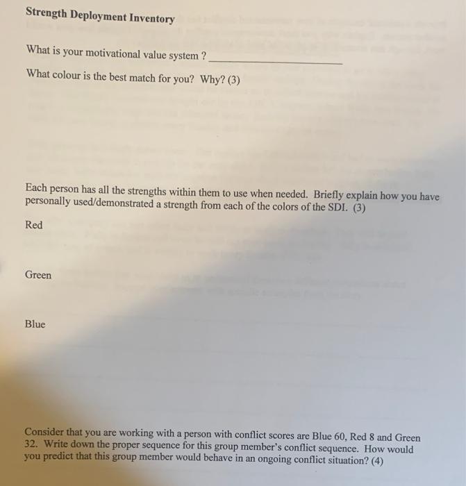 Solved Strength Deployment Inventory What is your | Chegg.com