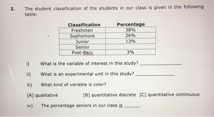 Solved 2. The student classification of the students in our | Chegg.com