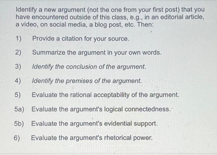 Solved Identify a new argument (not the one from your first | Chegg.com