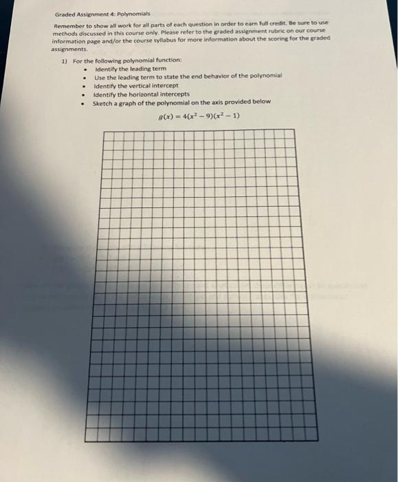 Solved Graded Assignment 4s Polynomials Remember to show all | Chegg.com