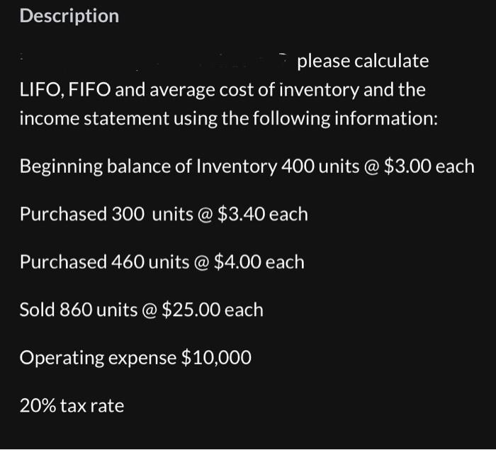 Solved please calculate LIFO, FIFO and average cost of | Chegg.com