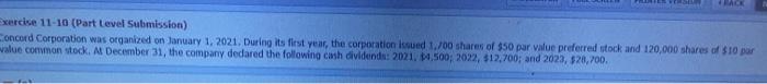 Solved FACE Exercise 11-10 (Part Level Submission) Concord | Chegg.com