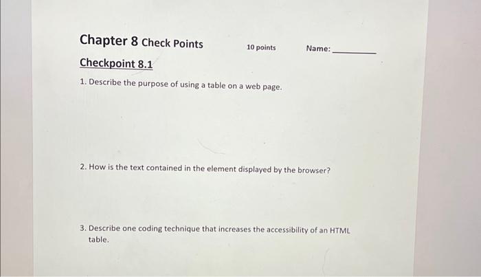 Solved Chapter 8 Check Points 10 points Name: Checkpoint 8.1 | Chegg.com