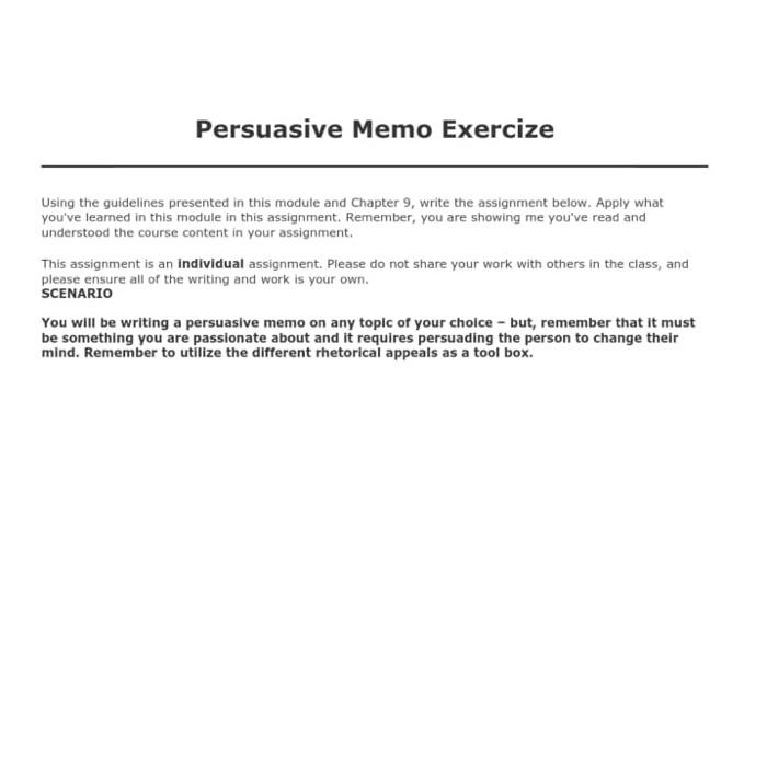 Persuasive Memo Exercize Using the guidelines | Chegg.com