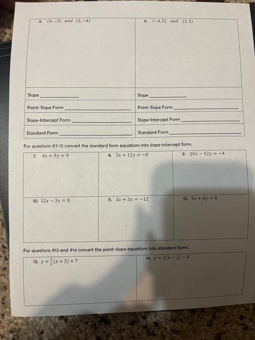 Solved For questions #7−12 convert the standard form | Chegg.com