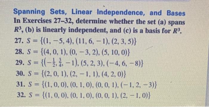 Solved Spanning Sets, Linear Independence, and Bases In | Chegg.com