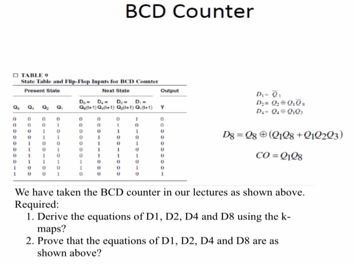 Solved BCD Counter TABLE 9 State Table and Flip-Flop Inputs | Chegg.com