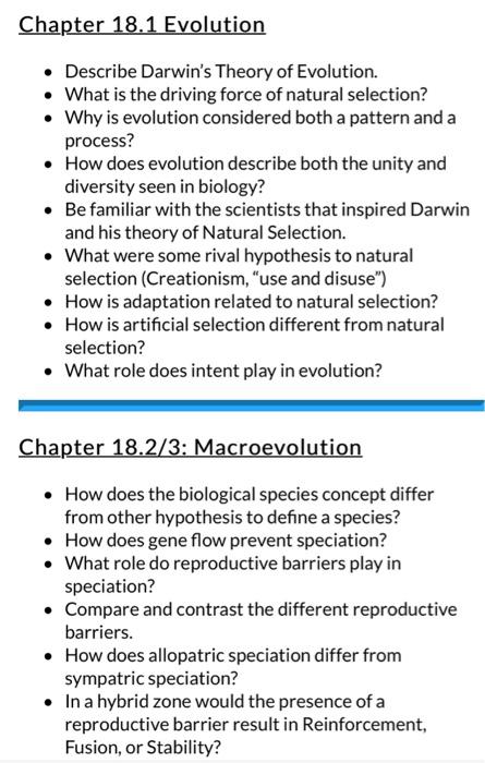 Solved Chapter 18.1 Evolution - Describe Darwin's Theory of | Chegg.com