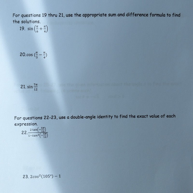 Solved For questions 19 thru 21, use the appropriate sum and | Chegg.com