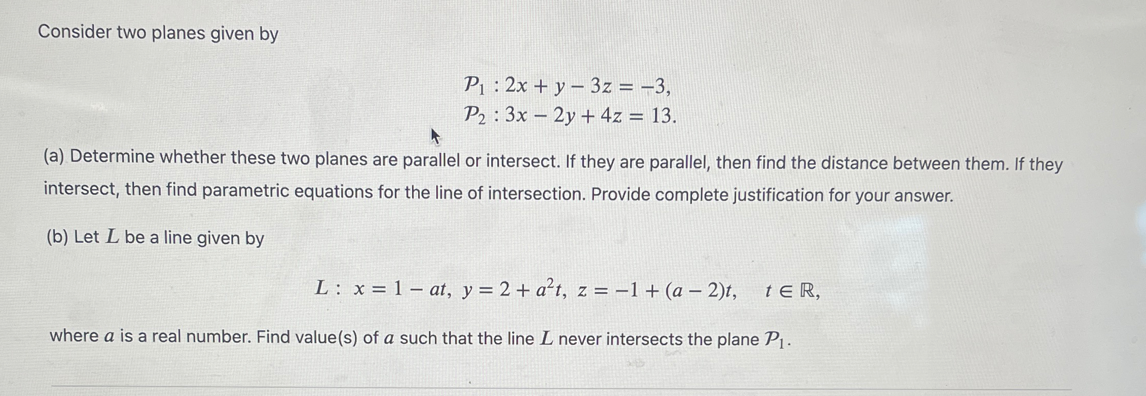 Solved Consider two planes given | Chegg.com