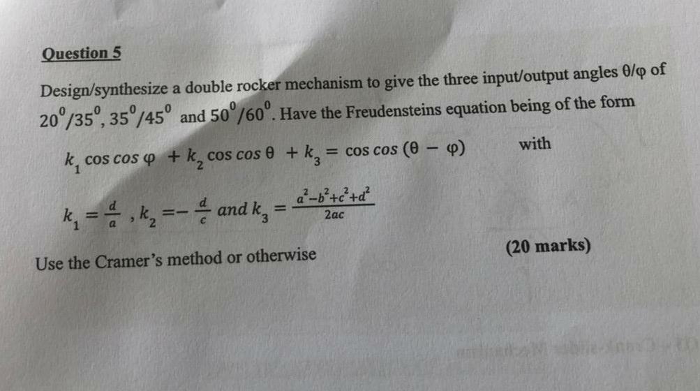 Solved Question 5 a with + Design/synthesize a double rocker | Chegg.com