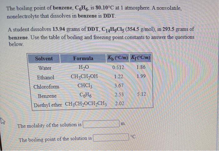 Solved The boiling point of benzene, C H, is 80.10°C at 1 | Chegg.com