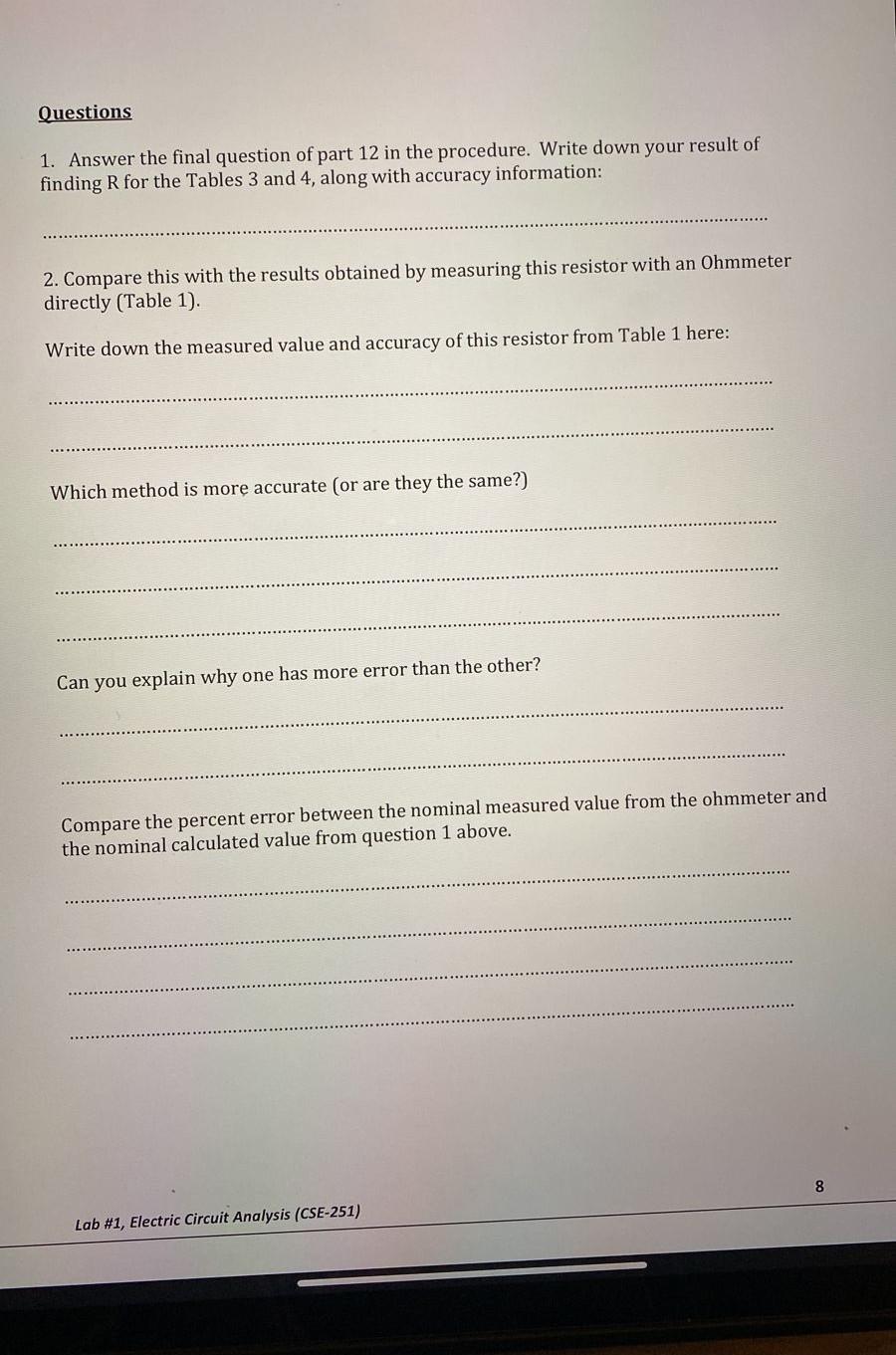 Solved 3. Repeat for all four resistor values to fill in | Chegg.com