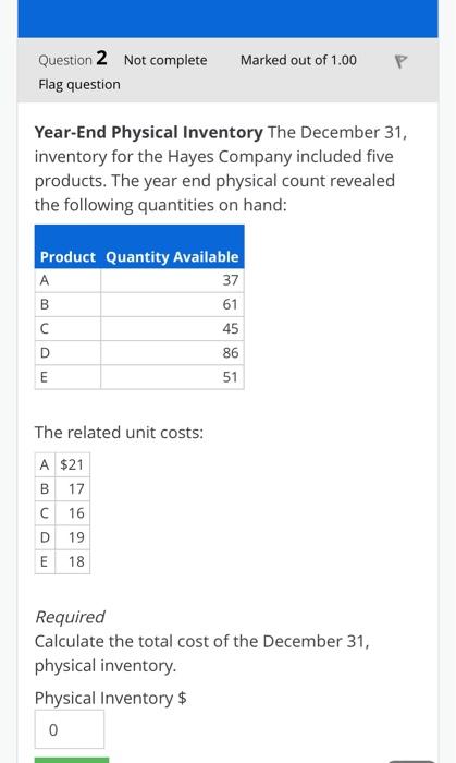 Solved Year-End Physical Inventory The December 31, | Chegg.com