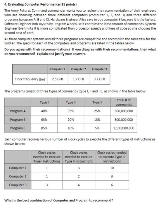 Solved 4. Evaluating Computer Performance ( 15 points) The | Chegg.com