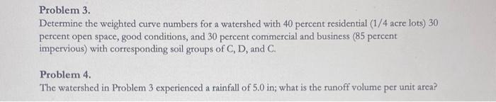 Solved Problem 3. Determine the weighted curve numbers for a | Chegg.com