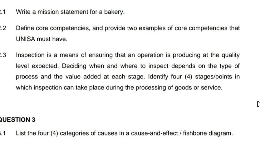 Solved 1 Write a mission statement for a bakery. 2 Define | Chegg.com